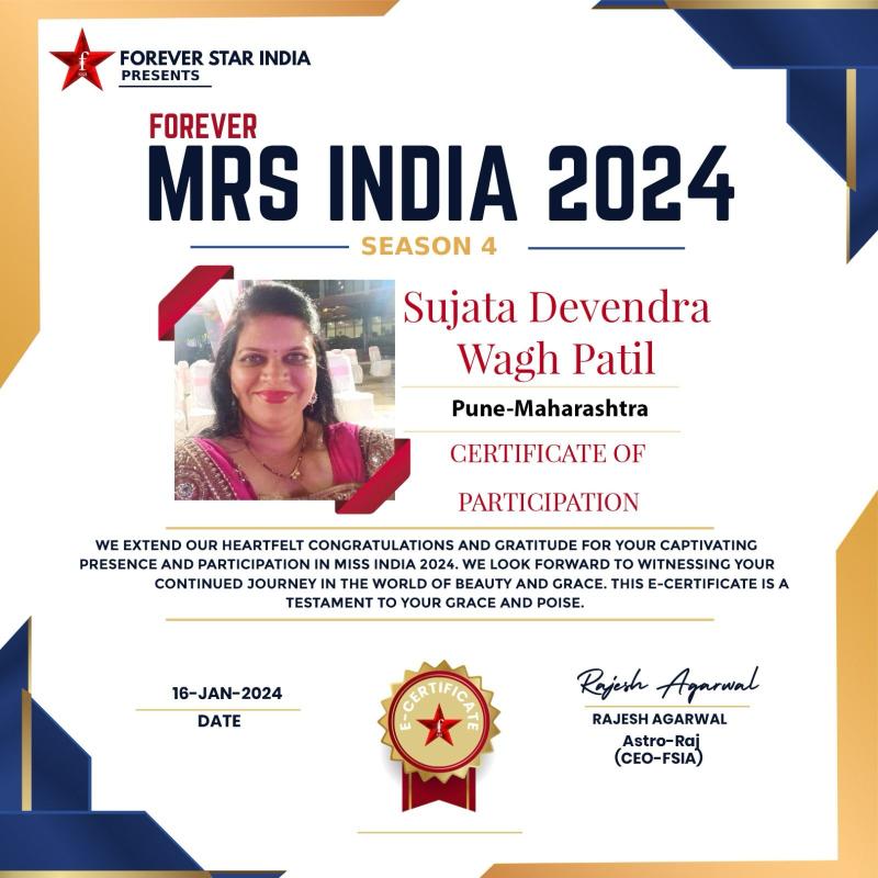 Sujata Devendra Wagh Patil - Mrs Pune 2024 | Announced by Forever Star ...