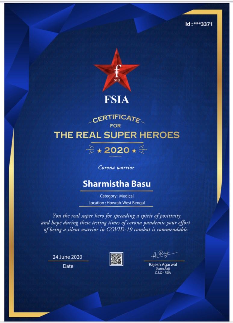Sharmistha Basu : Awardee The Real Super Heroes Awards 2020 by FSIA