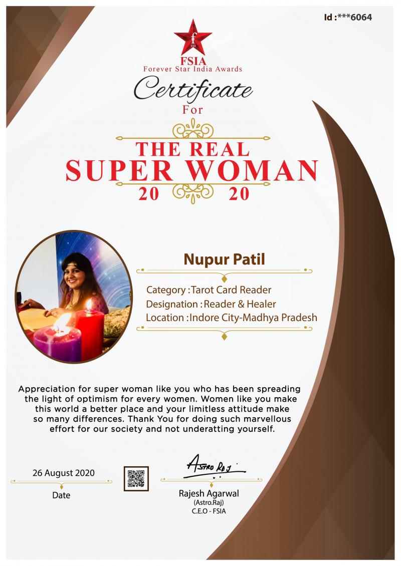 Nupur Awardee The Real Super Women Awards 2020 by FSIA