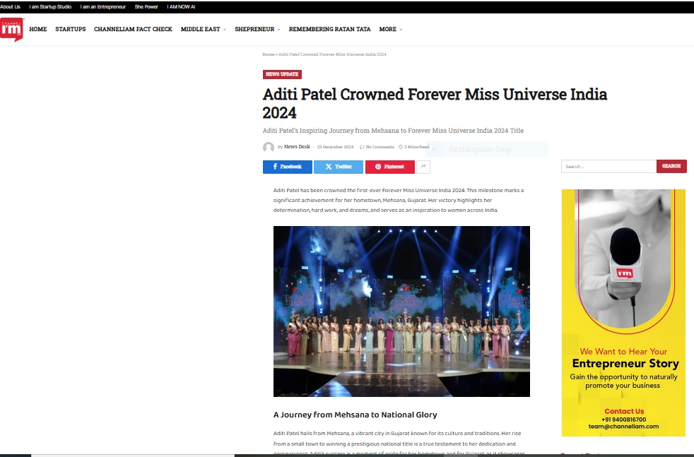 Miss Universe 2024 Winner | Aditi Patel | Forever | fsia Winner
